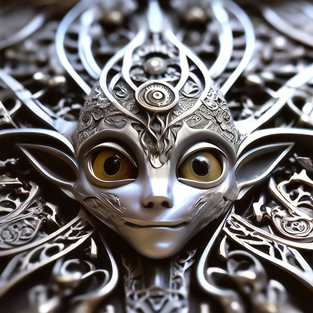 "Magic elf, amulet, paper carving, filigree, silver, inside with wires ...