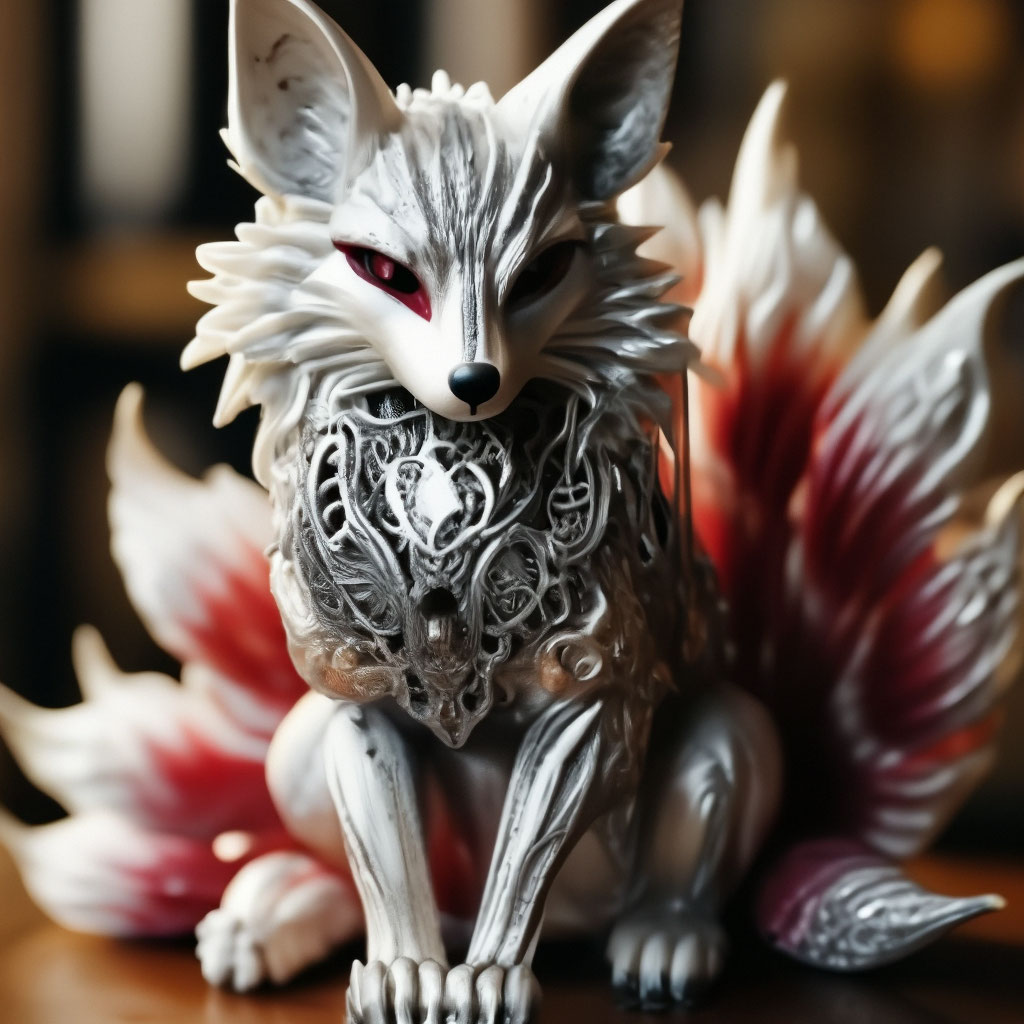 "@stonestorytelling kitsune raised five tails with a fan, silver ...