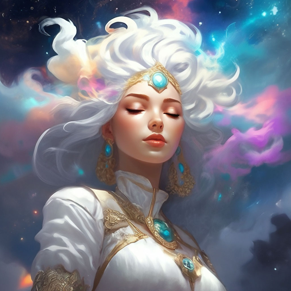 "A beautiful portrait of a beautiful cloud goddess, closed eyes ...