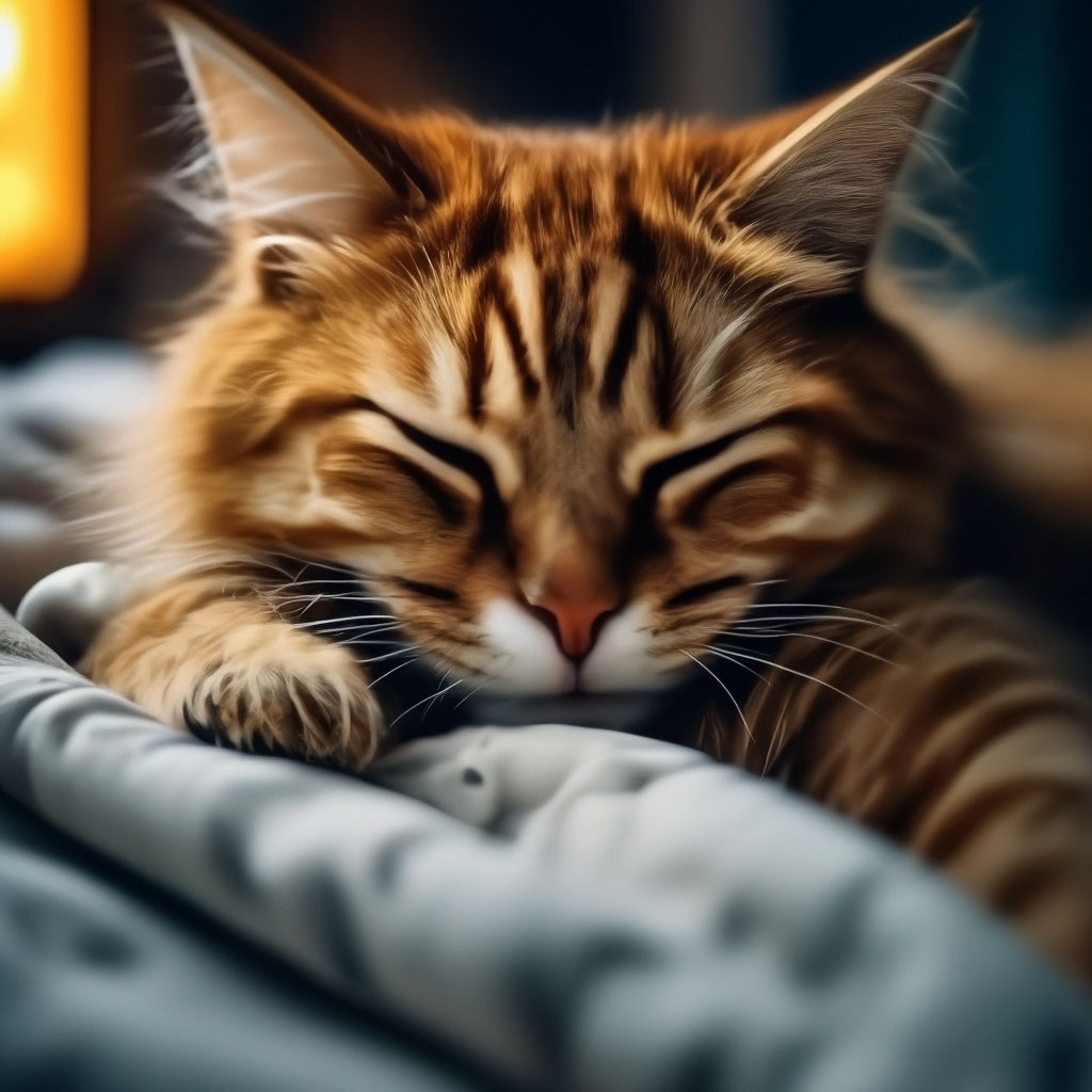 "The cat sleeps and overslept the weekend and cries" — image created in ...