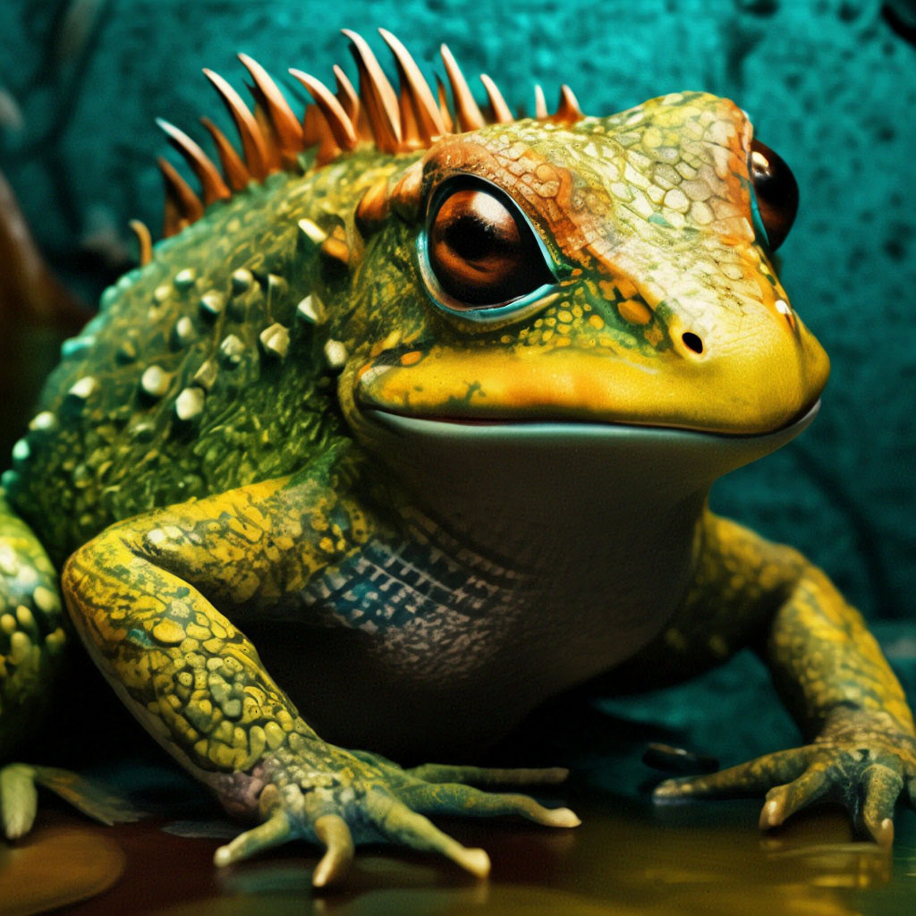 "Amphibious sherochka, fantasy, shimmering, pointillism, scraps ...