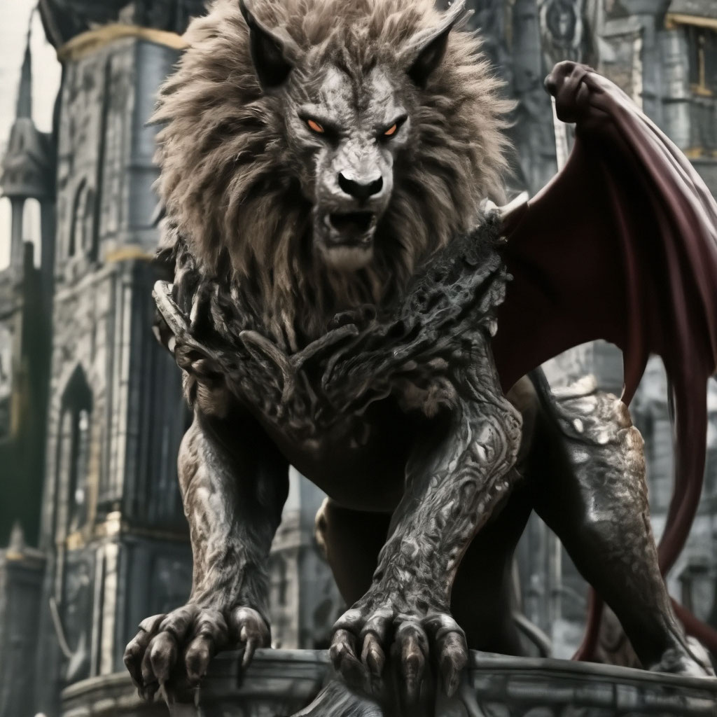 "Manticore, fantasy , scary tale , hyperrealism , hyperdetalization ...