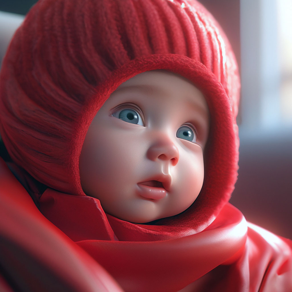 "Baby in red, hyper realistic, unrealistic eyes, fashion editorial ...