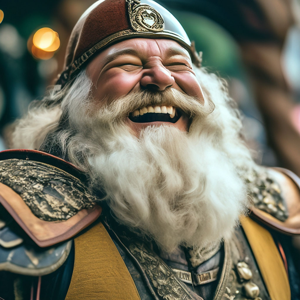 "RAW photo, a handsome dwarven is laughing, full height, (high detailed ...