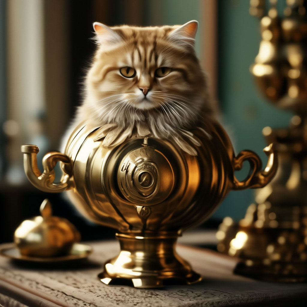 "A mixture of a samovar and a potbellied cat" — image created in Shedevrum