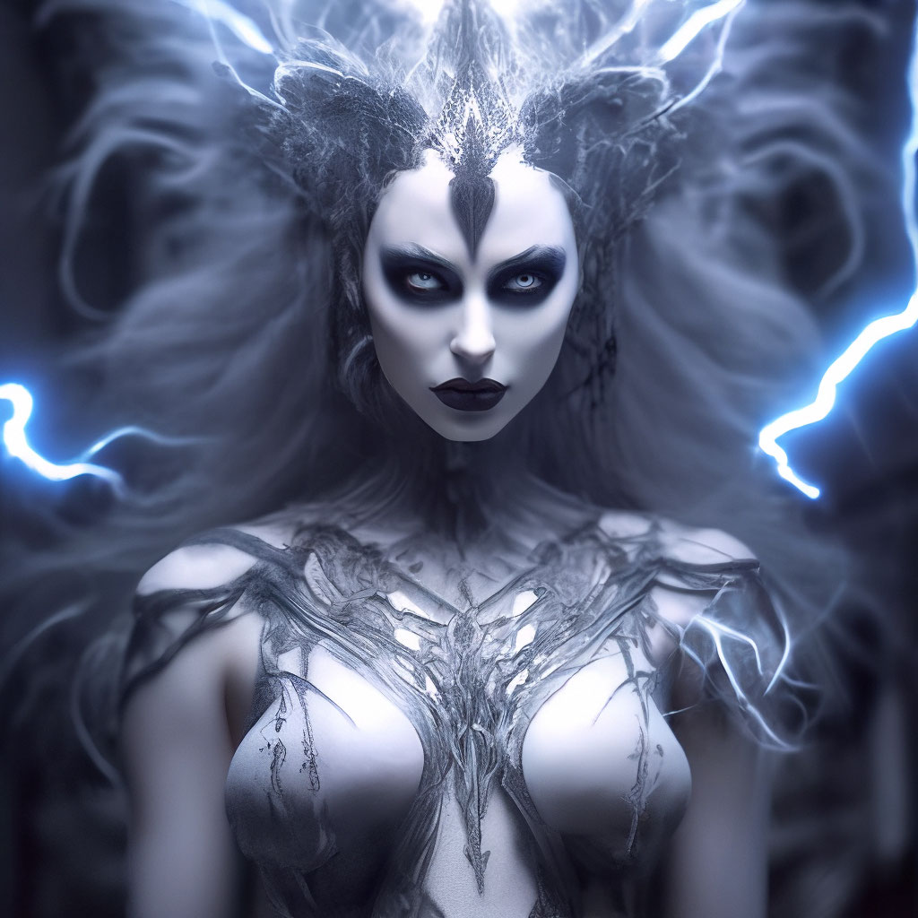 "Gothic style,lightning elemental, huge eyes,smoke body,boobnaked ...