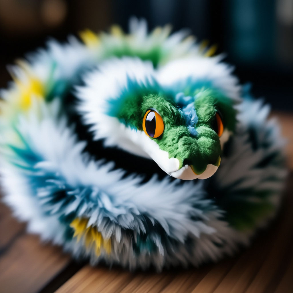 "Fluffy pretty snake made of fluffy fur colors green black yellow and ...