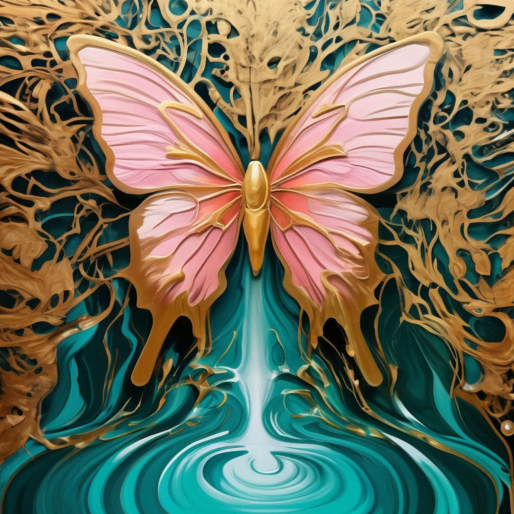 "Surrealism, abstraction, spring, butterfly waterfall, liquid glass ...