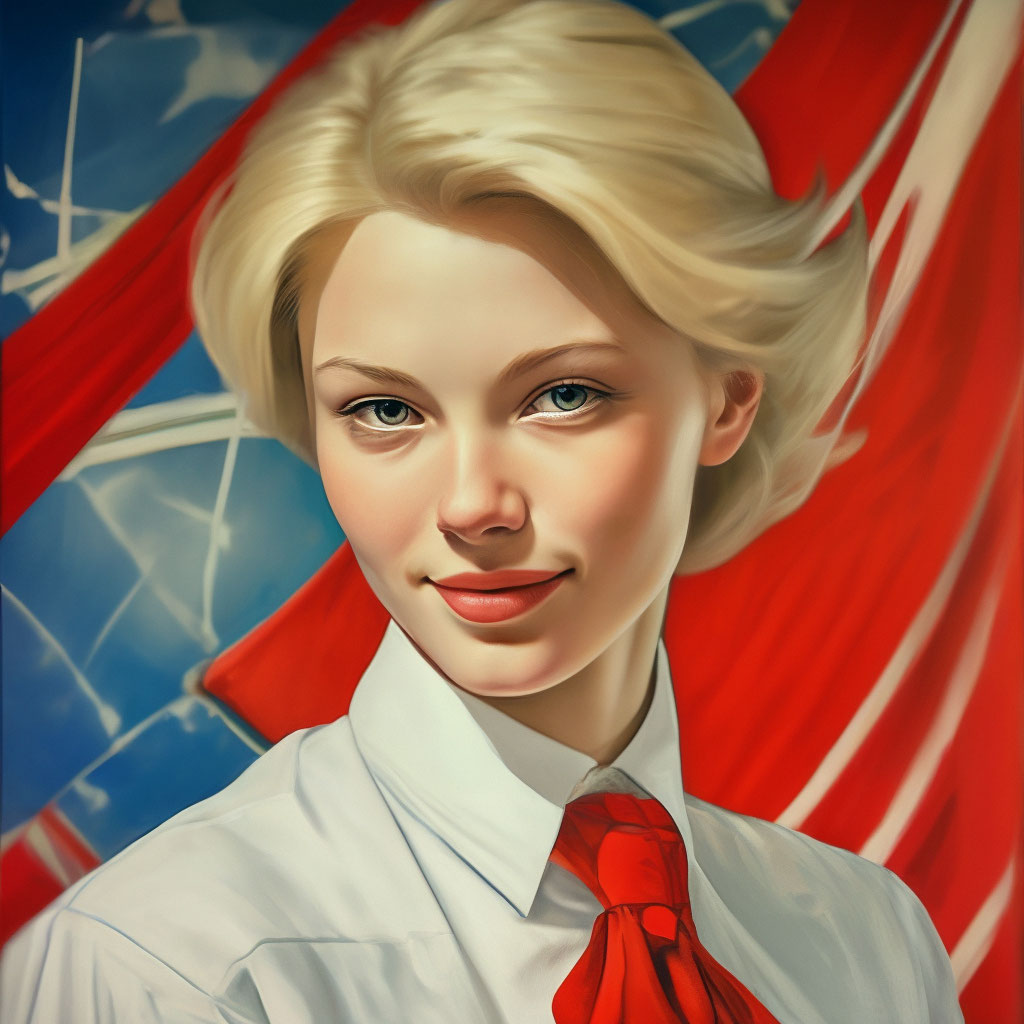 "The cover of a scientific publication. A Soviet poster. A young blonde ...