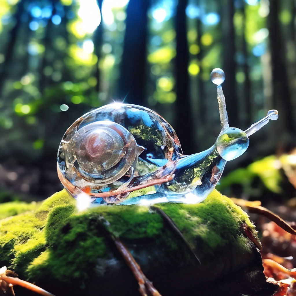 "🐌 crystal snail in the forest, …" — image created in Shedevrum