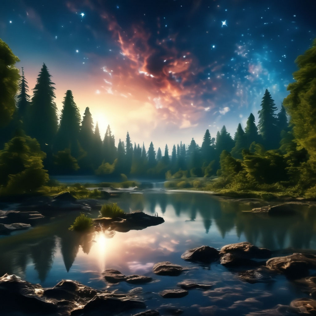 "Another planet, a river in the middle of a dense forest, a starry ...