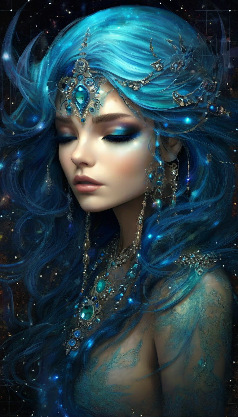 " Moonlight princess... sophisticated jewelry, expressive eyes ...