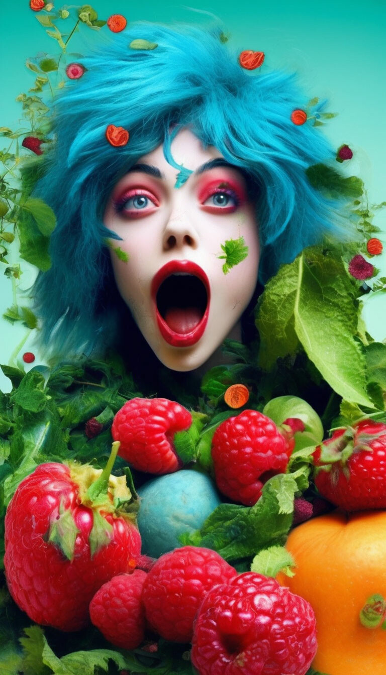 "Collage mutated 3d,poster,scary shaggy zoontropy hybrid girl+connected ...