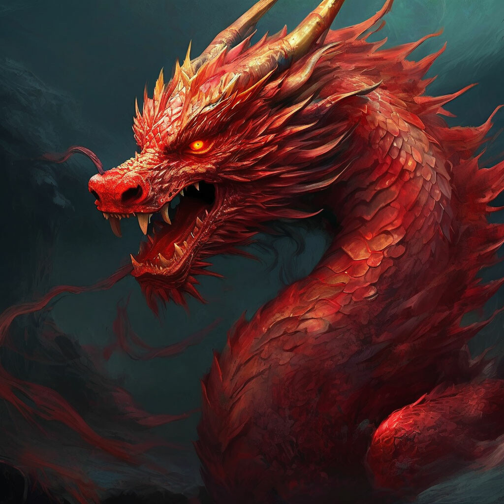 "Fantasy The red dragon, Chinese Mythology," — image created in Shedevrum