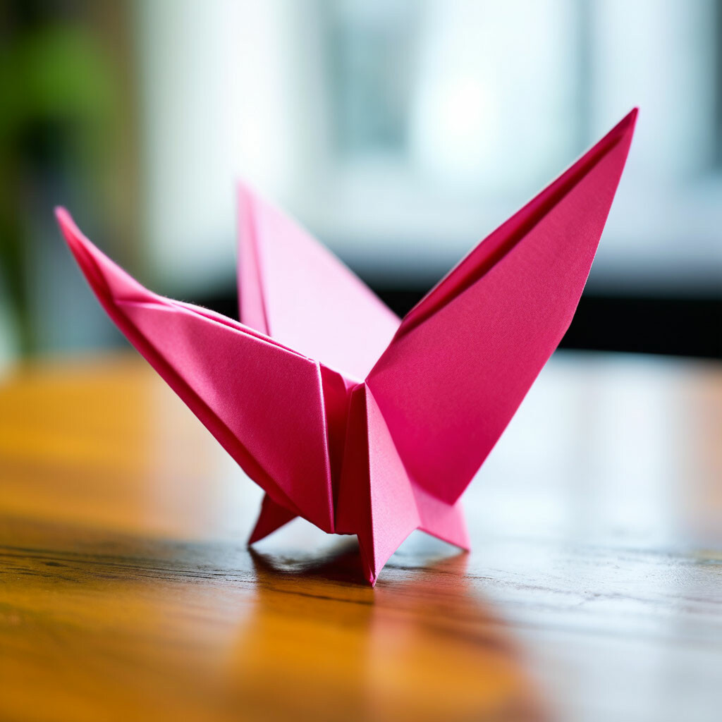 "A pink origami bird sitting… | Valery …" — image created in Shedevrum