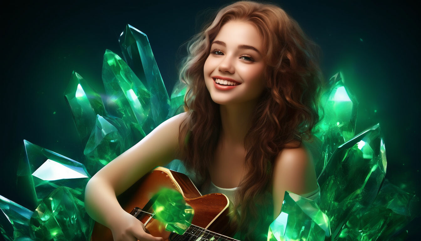 "Transparent 5d emerald crystal inside a beautiful girl sits with an ...