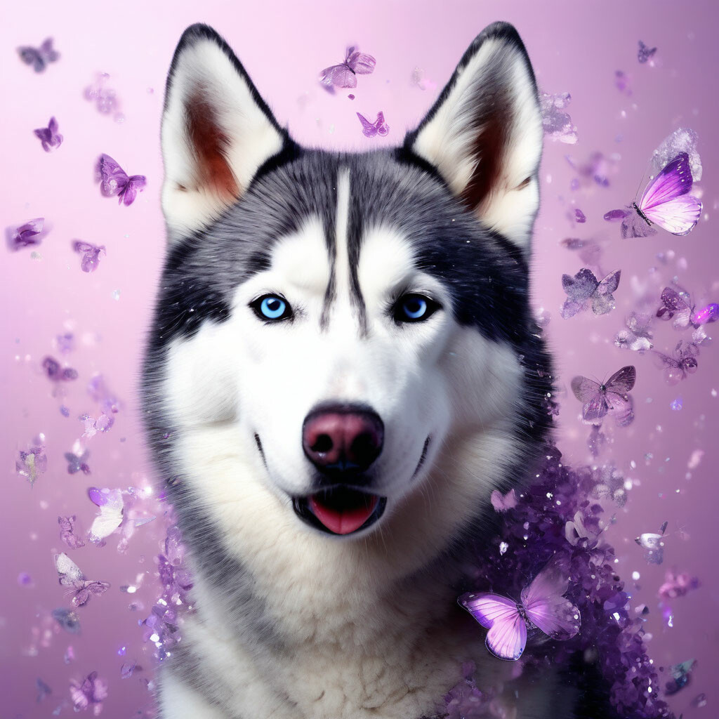 "Spherical Beautiful beautiful transparent husky dog made of purple ...
