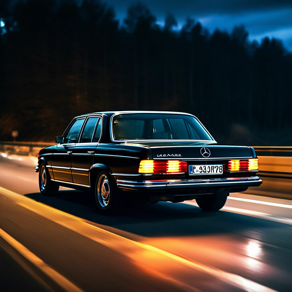 "Mercedes Benz w116 black color rides on the M5 road at night ...