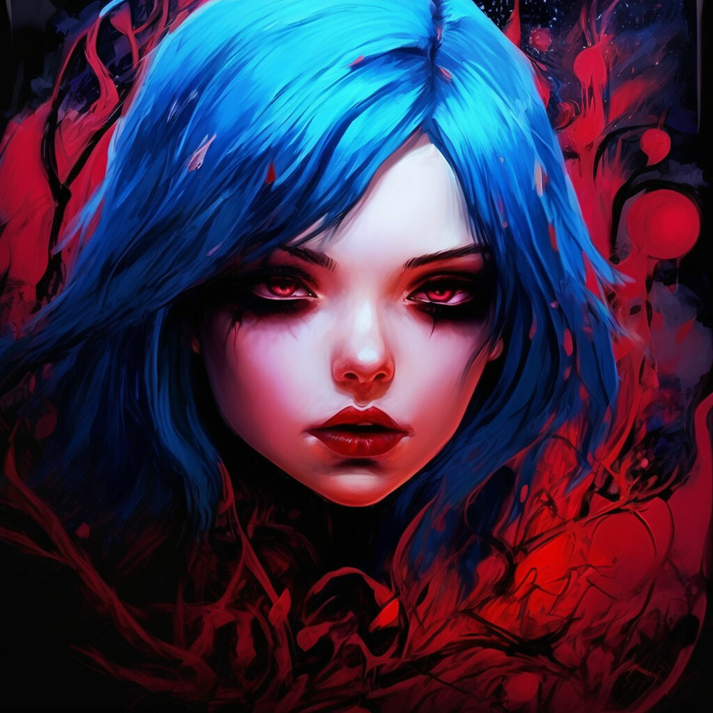 "A vampire girl with bright red eyes …" — image created in Shedevrum