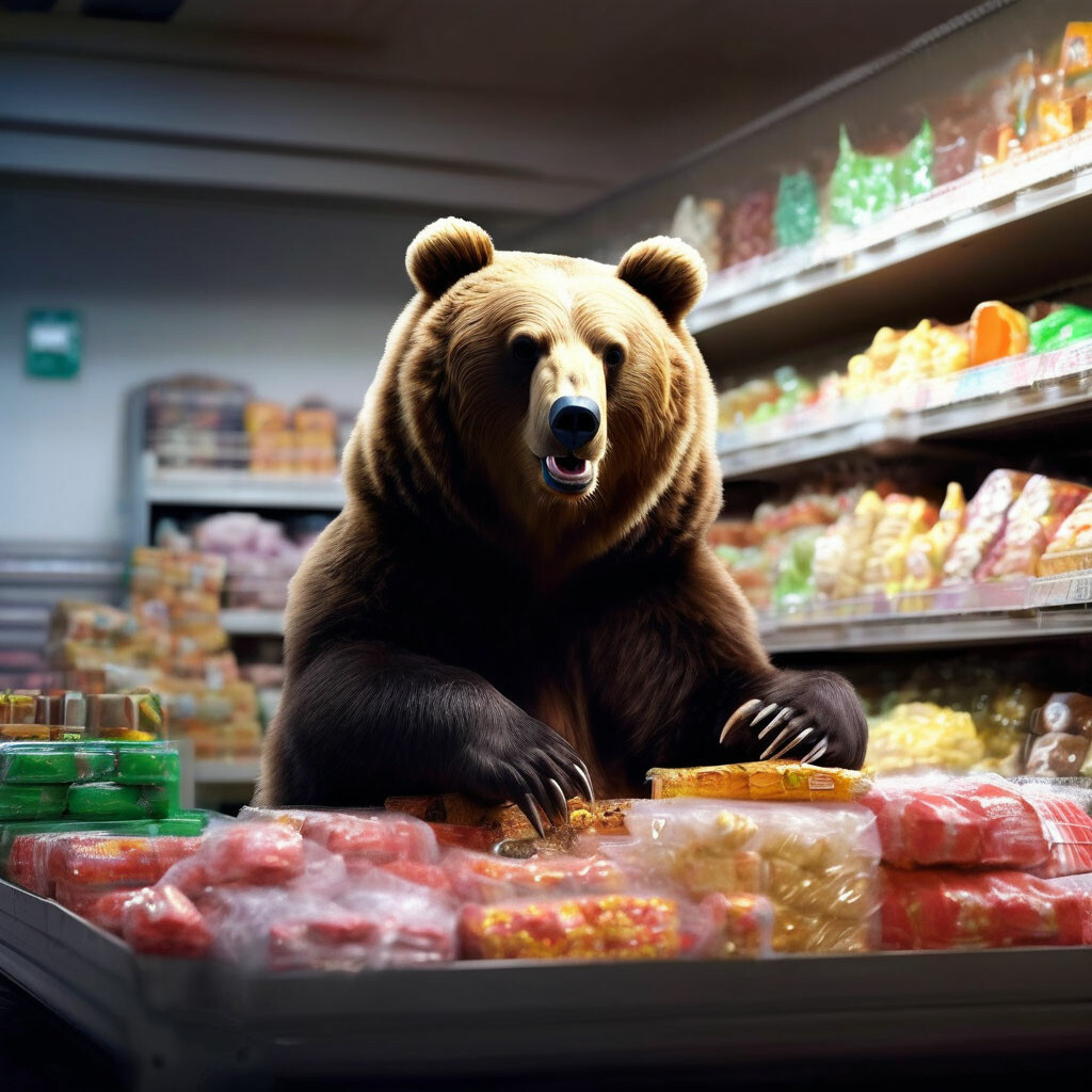 "The bear got into the grocery store …" — image created in Shedevrum