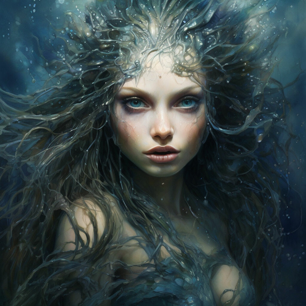 "Mermaid, aerial watercolor, pencils, …" — image created in Shedevrum