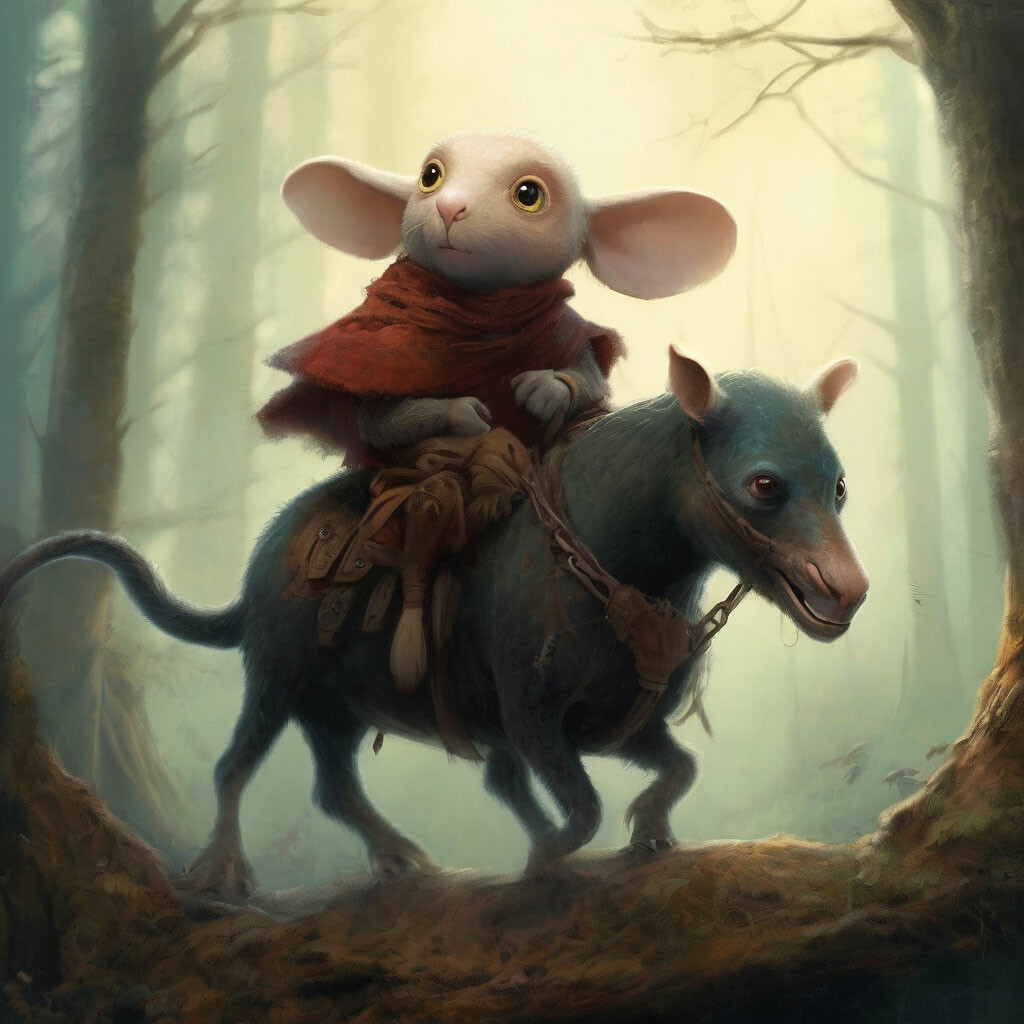 "Cheburashka rides a rat on horseback …" — image created in Shedevrum