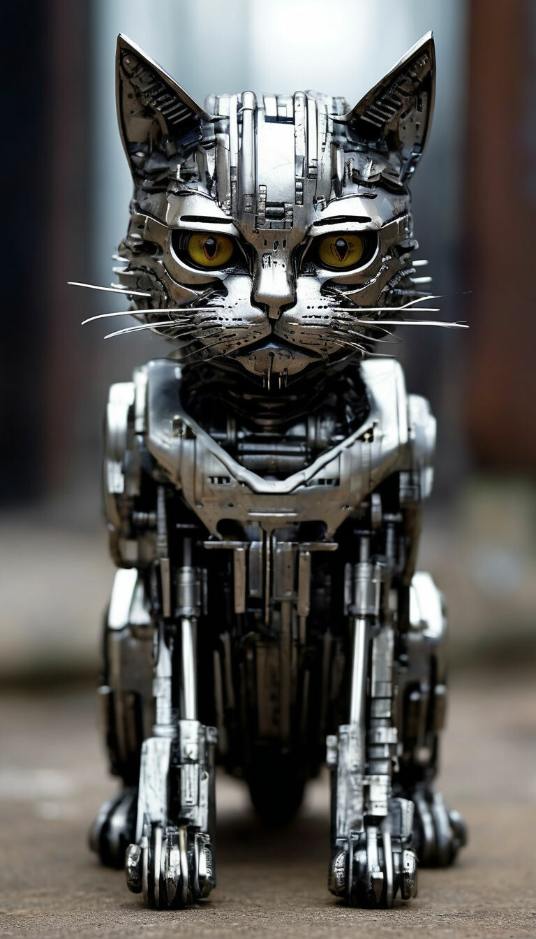"A terminator cat made of metal." — image created in Shedevrum