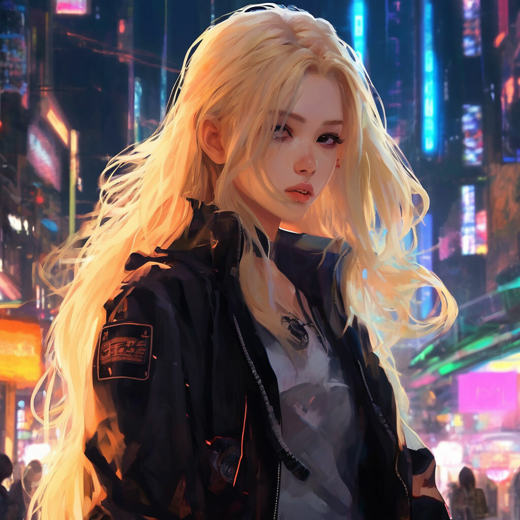 "Anime cyberpunk Felix Lee blonde long…" — image created in Shedevrum