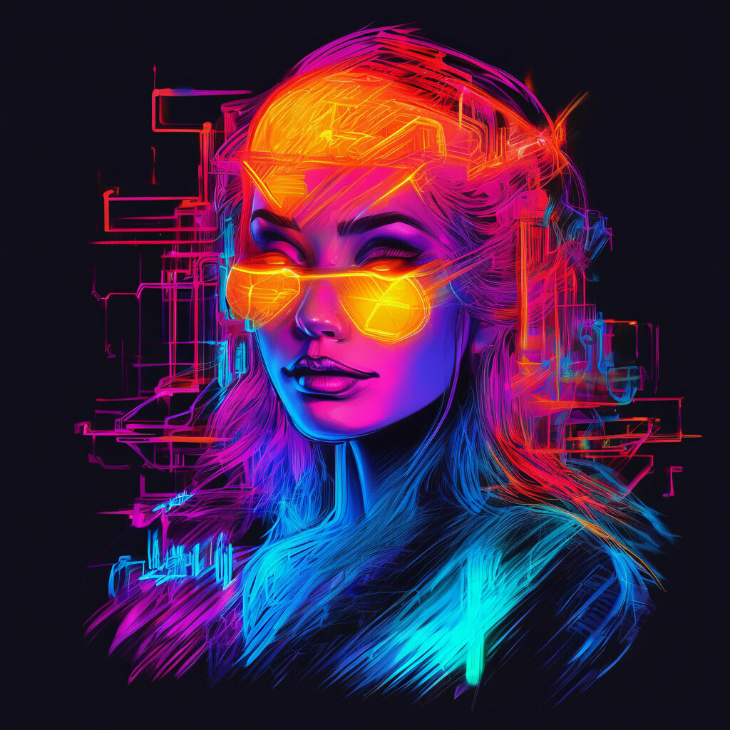 "Sketch on paper in neon style" — image created in Shedevrum