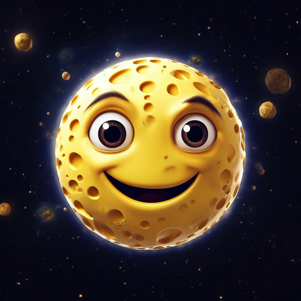 "Incredibly cute and funny cheesy moon in space with eyes and smile ...