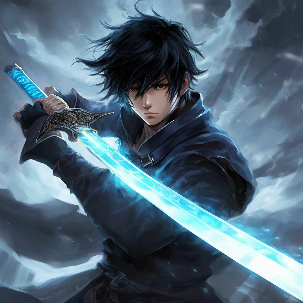 "Swordsman with a magic sword anime" — image created in Shedevrum