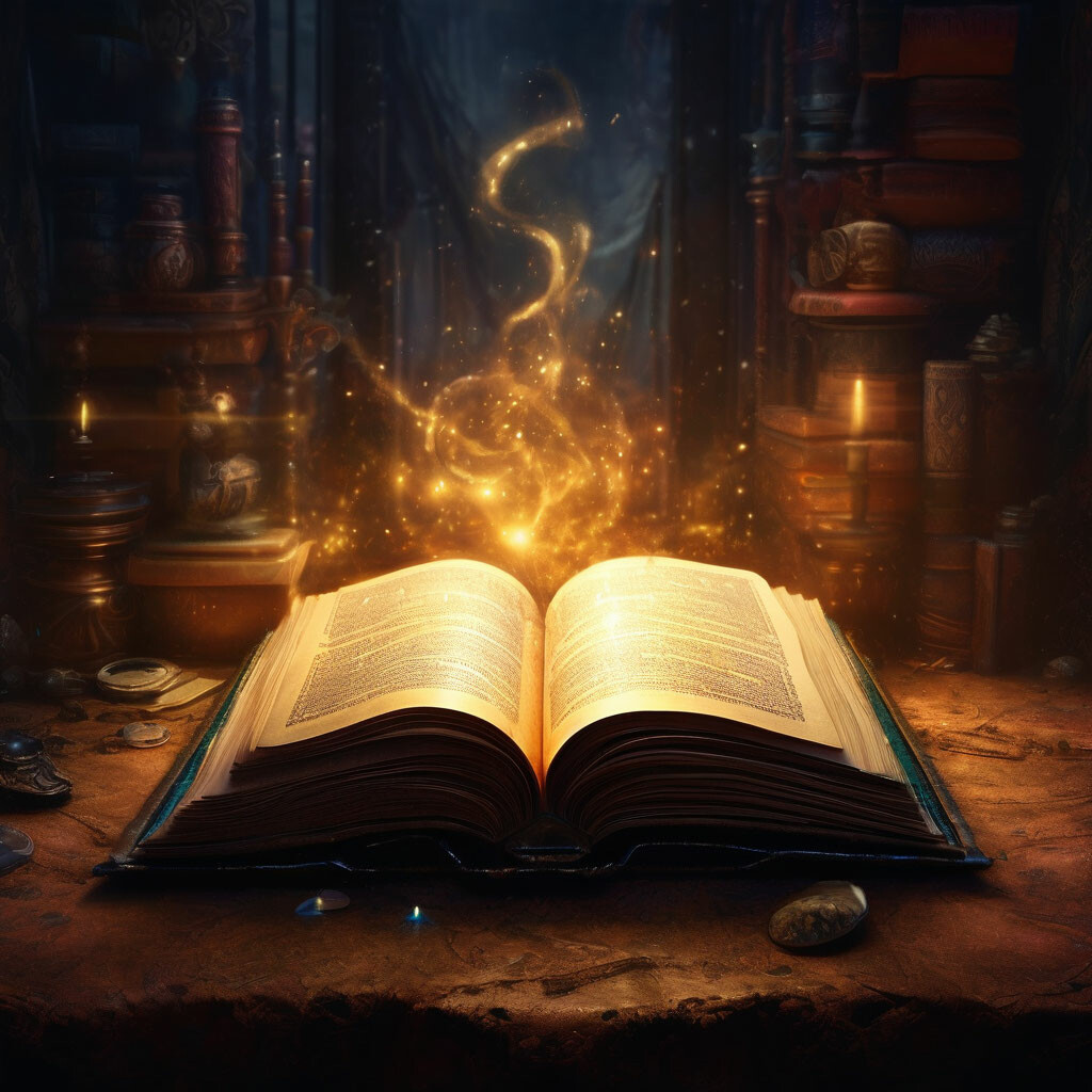 "The magic book" — image created in Shedevrum