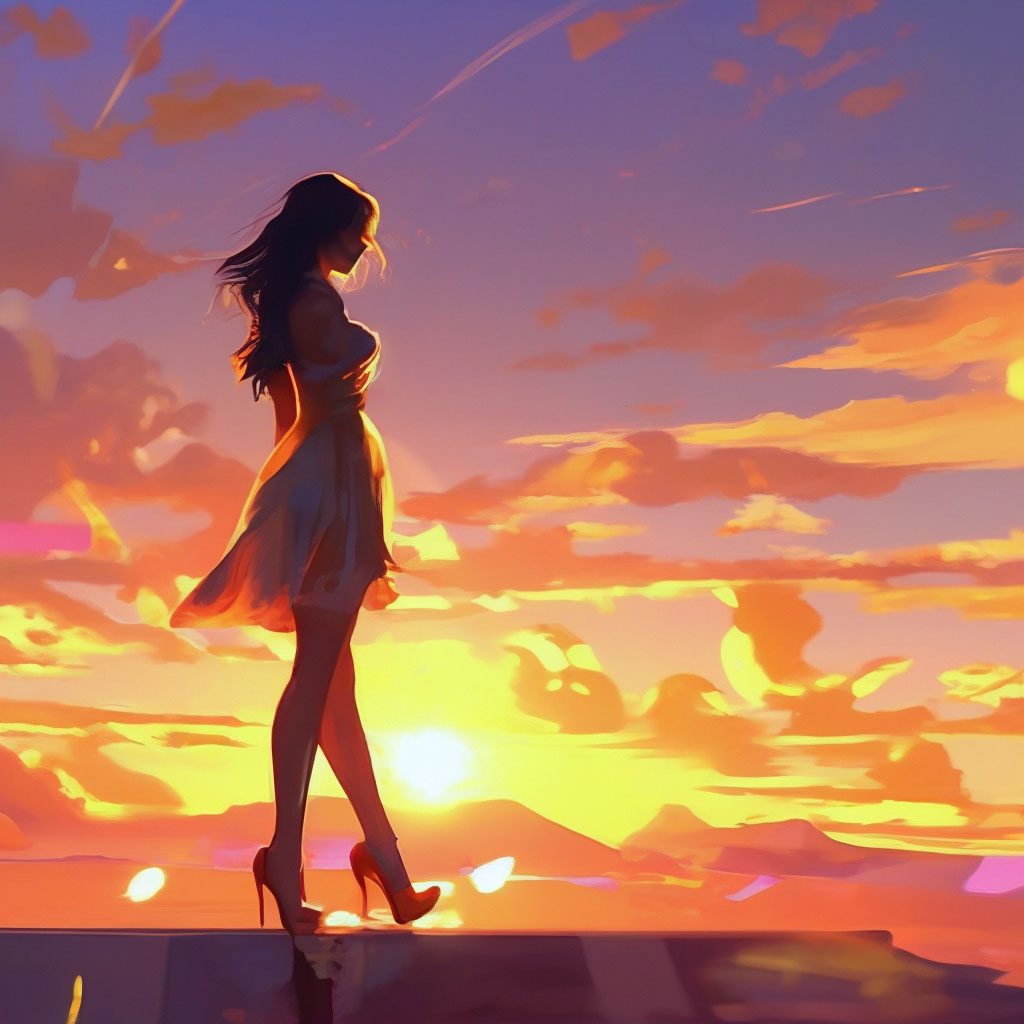 "Beautiful woman, soft colors, high heels, full body --ar 16:9 ...