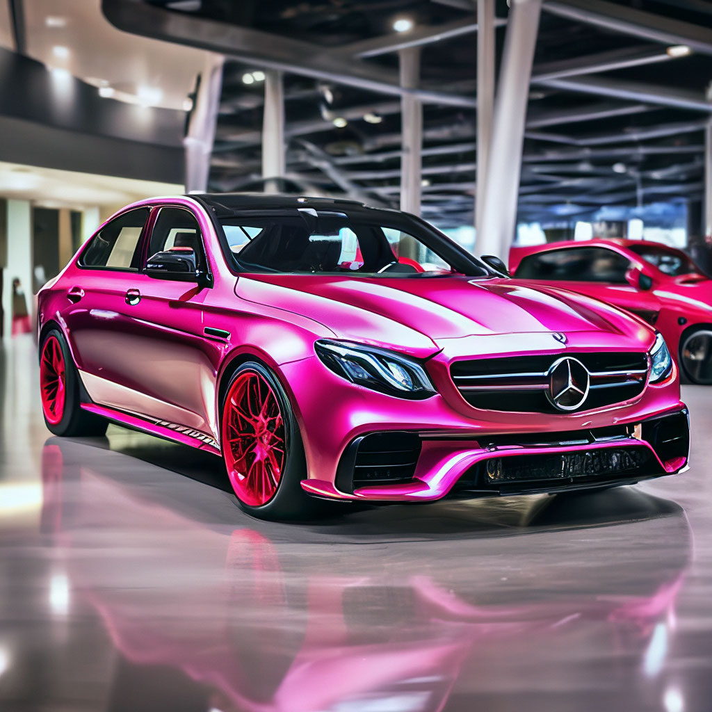 "Red and pink Mercedes e63 amg" — image created in Shedevrum