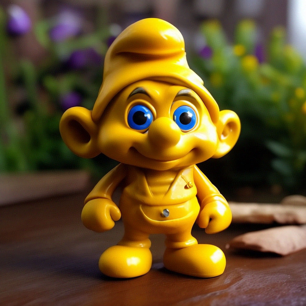 "Yellow smurf, realistic, beautiful" — image created in Shedevrum