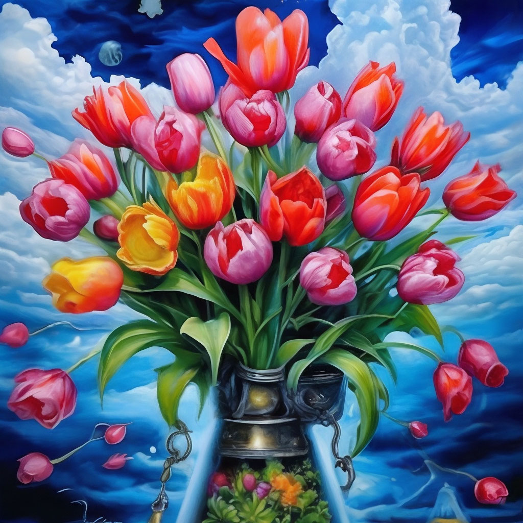 "Fantastic surrealism by Konstantin Batrak art. A bouquet of tulips is ...