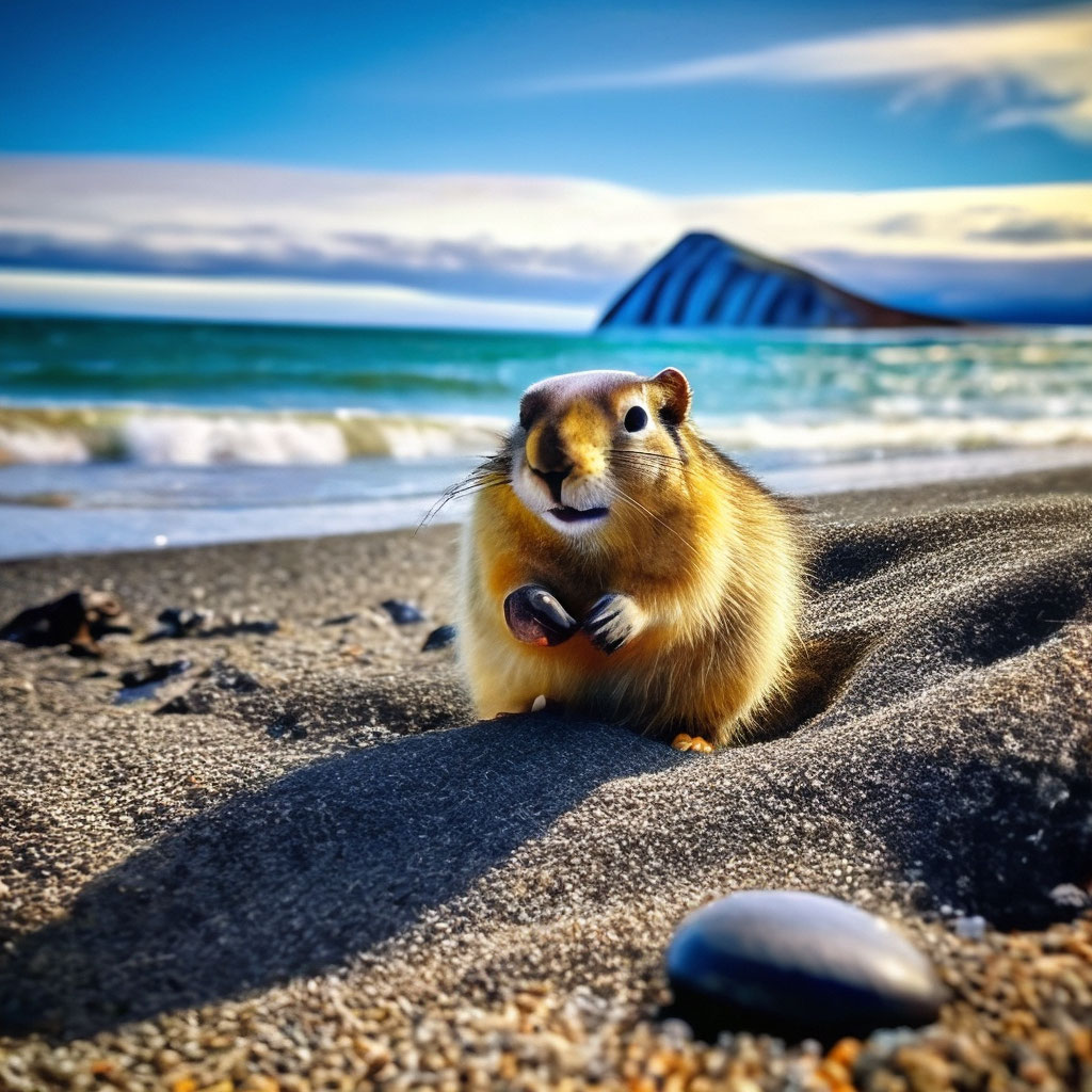 "Kamchatka gopher on vacation after work" — image created in Shedevrum
