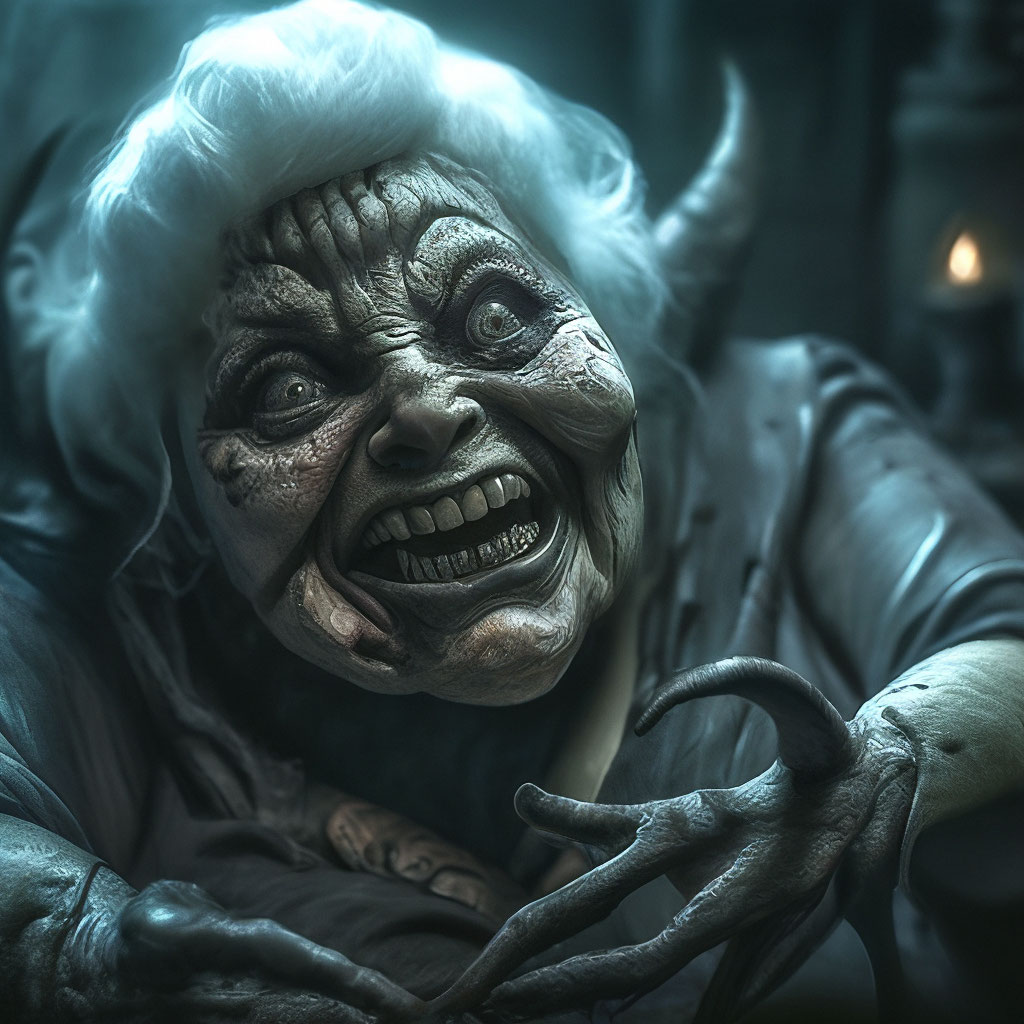 "A necromorphic fat incubus possessed grandmother , eyes Hyperrealism ...