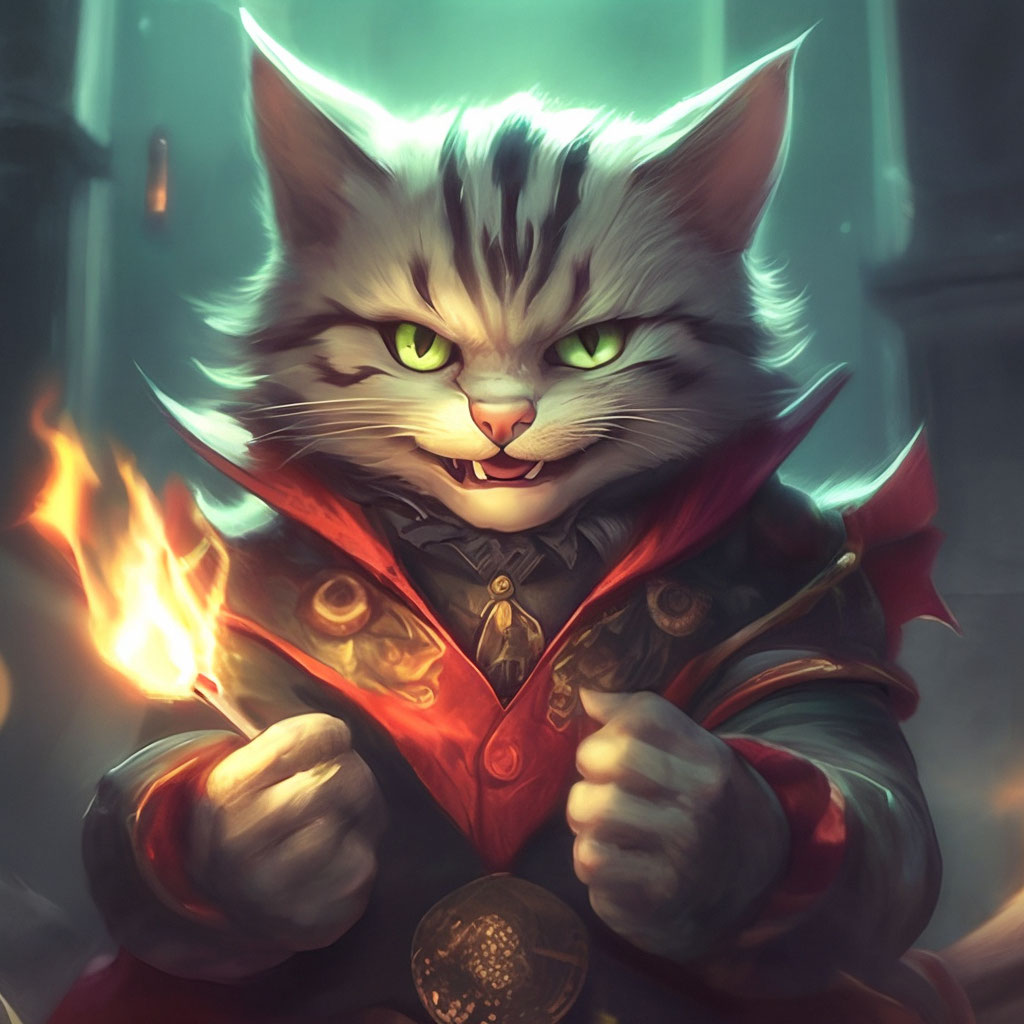 "The evil cat is holding matches in his hands and smiling maliciously ...