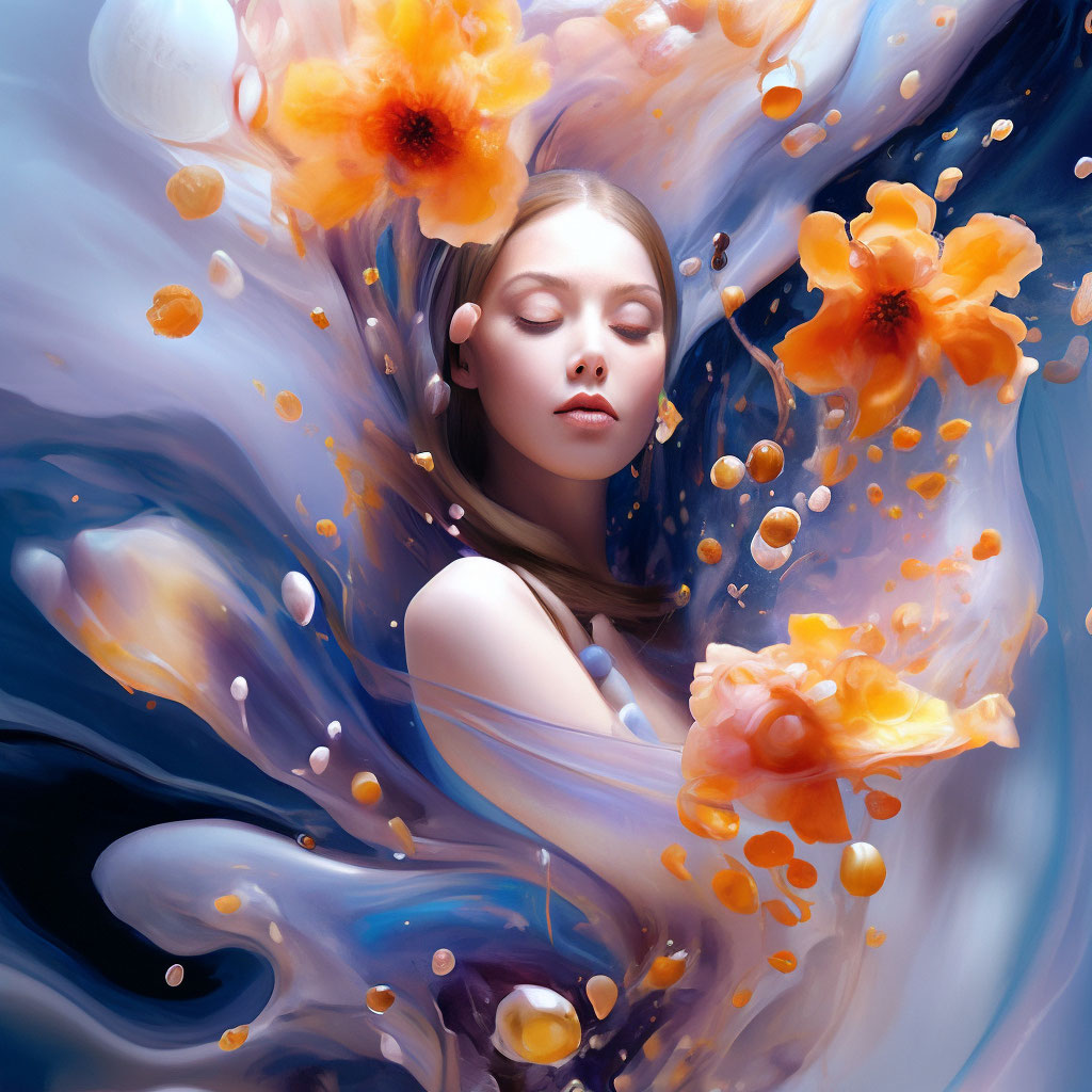 "Metamorphosis, amorphous forms, fluid art, flowers, spring girl and ...
