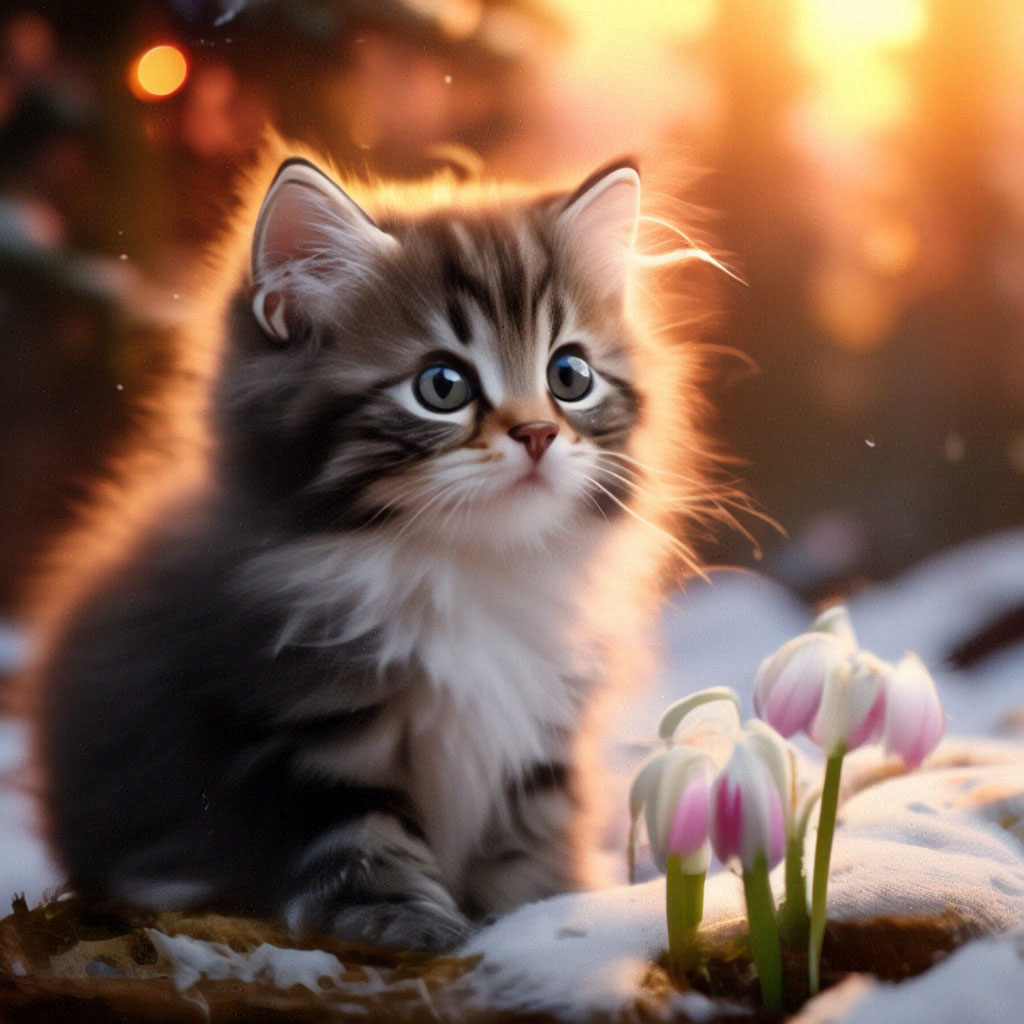 "A beautiful fluffy kitten with huge eyes, nose stretches strongly to ...