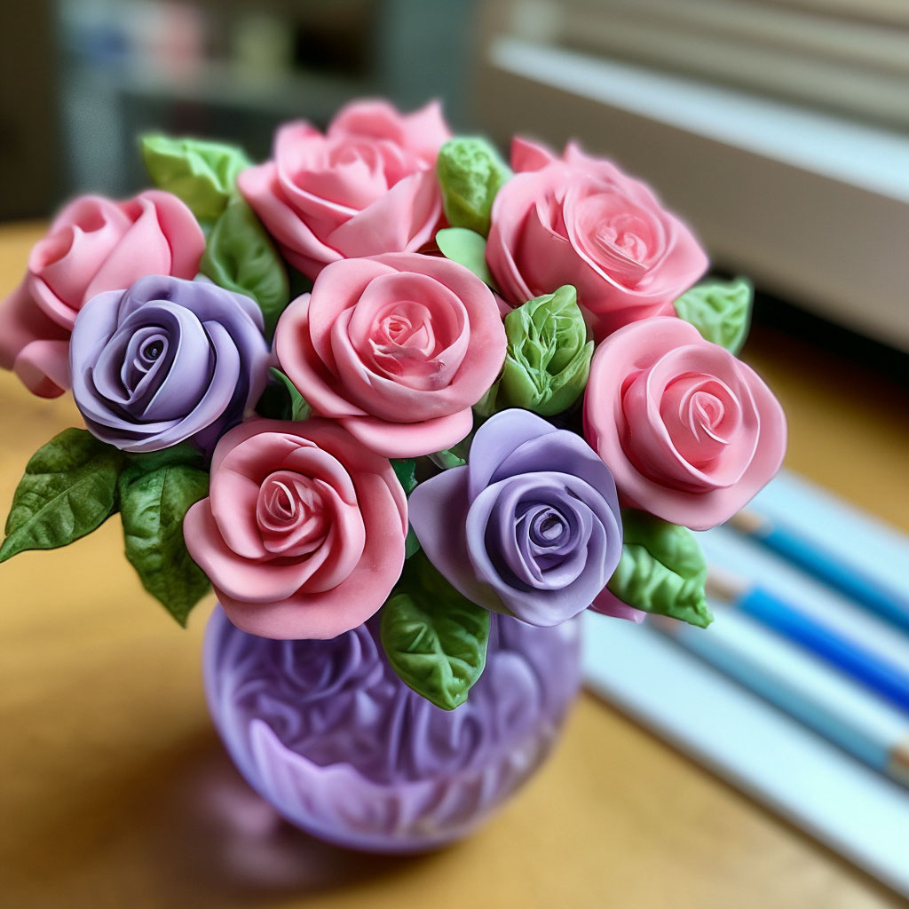 "Drawing with liquid plasticine 3d bouquet of roses" — image created in ...