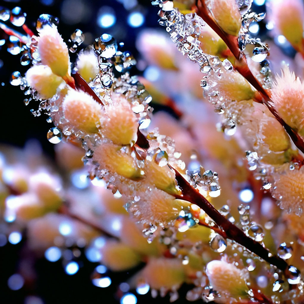 ". acrylic painting,hyperrealistic,bouquet of fluffy willow, covered ...