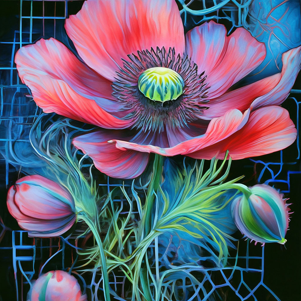 "Dark botanical art. Painting with paints, tempera, surrealism. On a ...