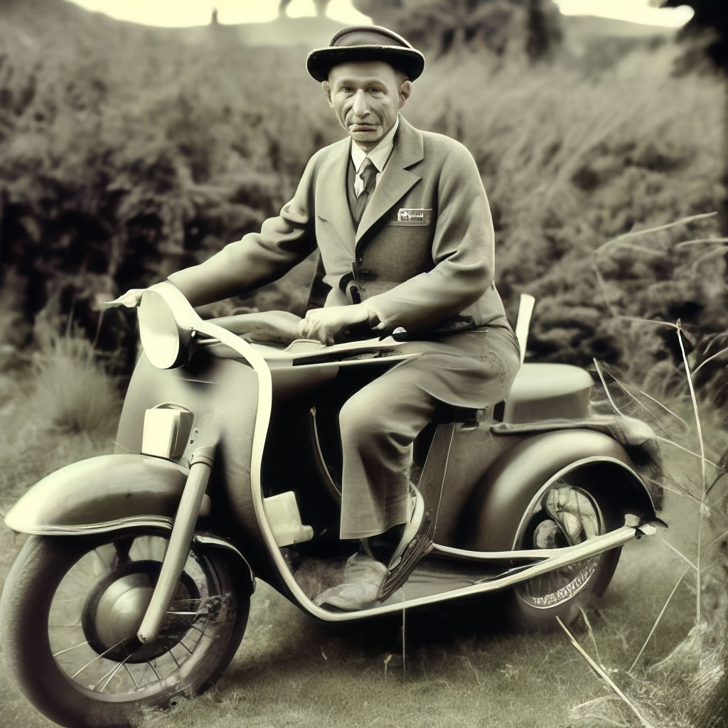 "The inventor of Velcro Georges de Mestral on a scooter, 1942, in a ...