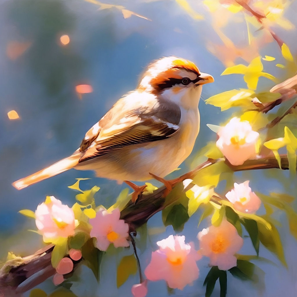 ". Little bird, Japanese painting, realistic sketch, fluid art, light ...