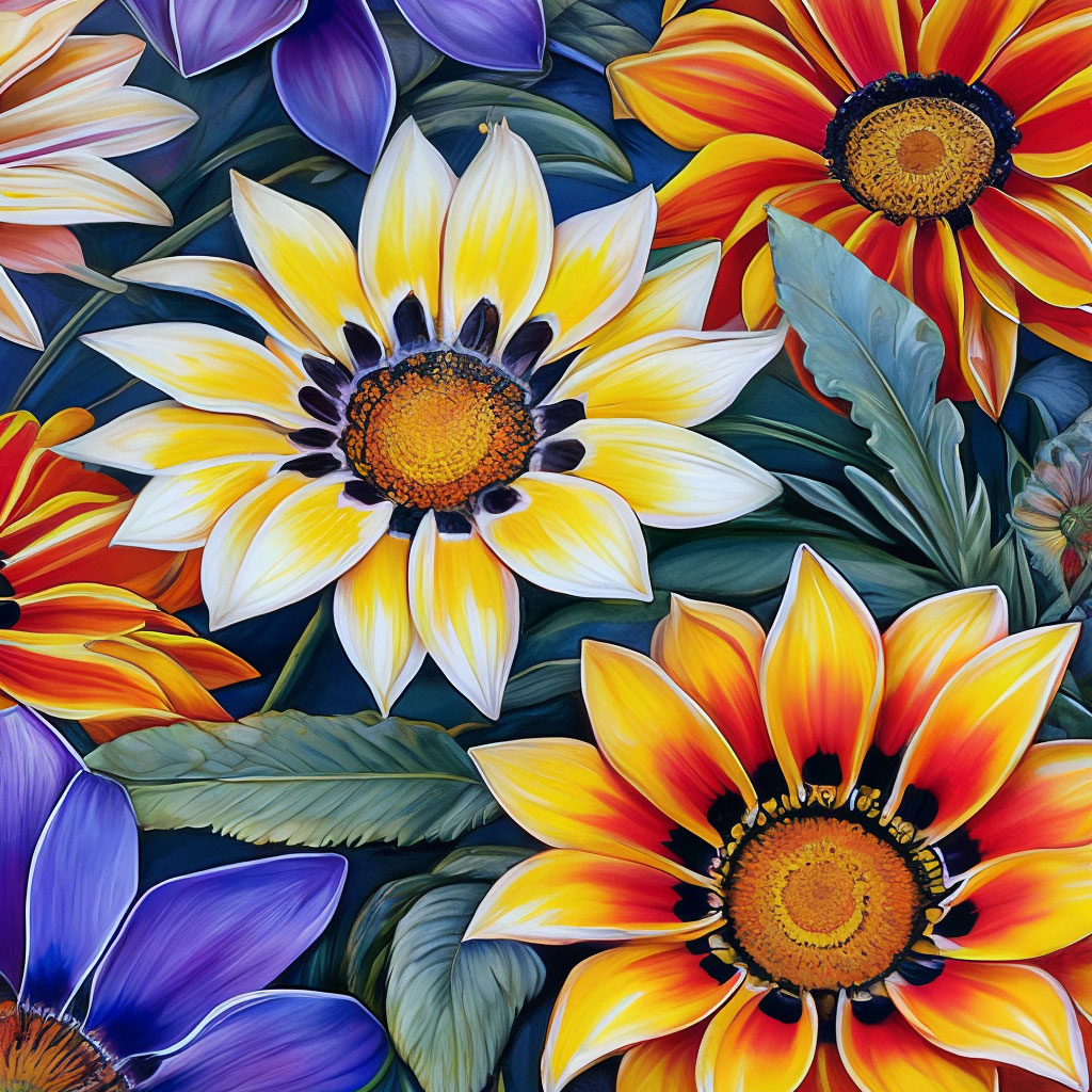"Draw: gazania flowers, close, illustration in the style of Vsevolod ...