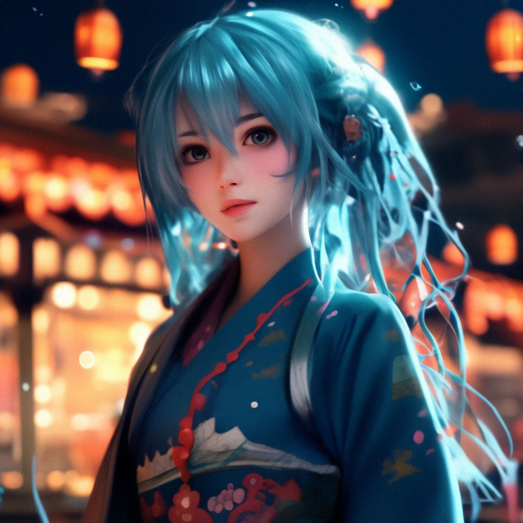"Miku Hatsune New Year's theme, computer graphics, bioluminescence ...