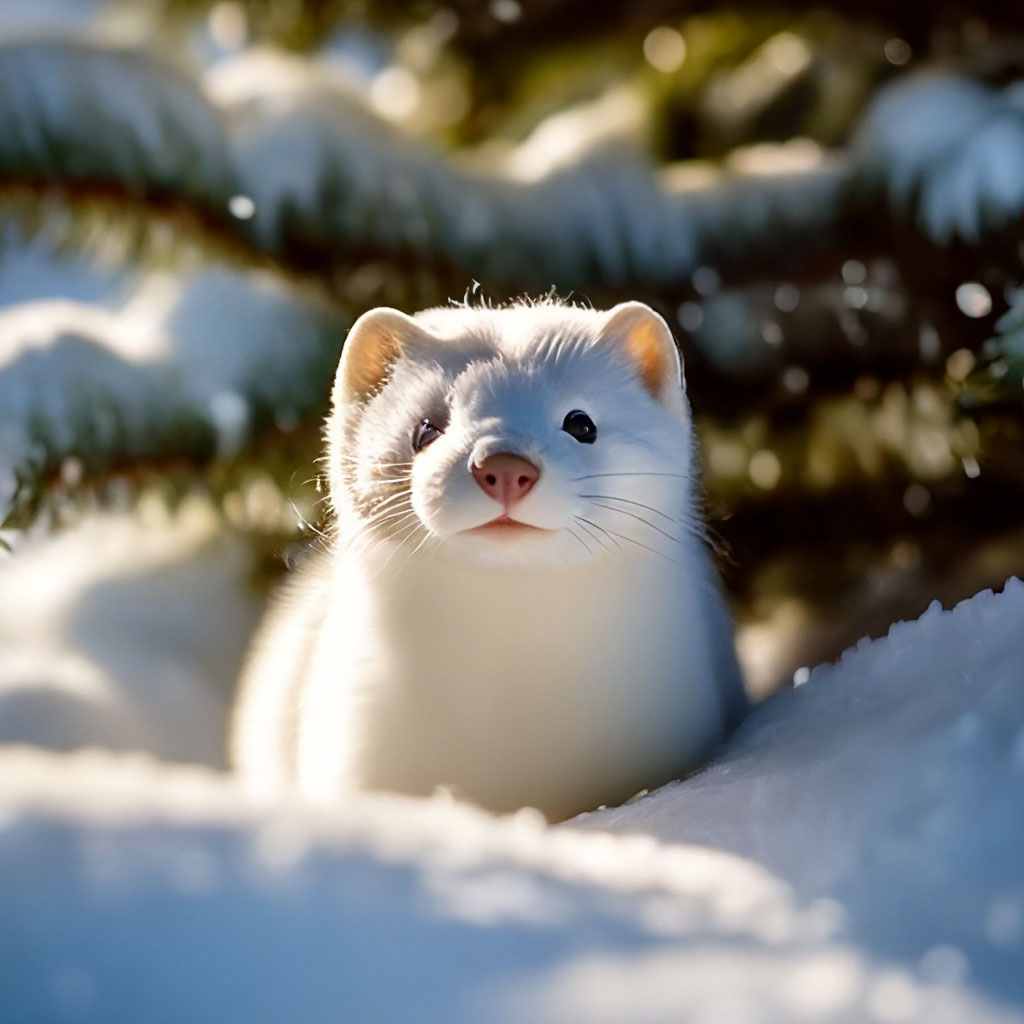 "Mink white mink,professional photo,15mm,f/2.8,1/500s,iso2000,bottom-up ...