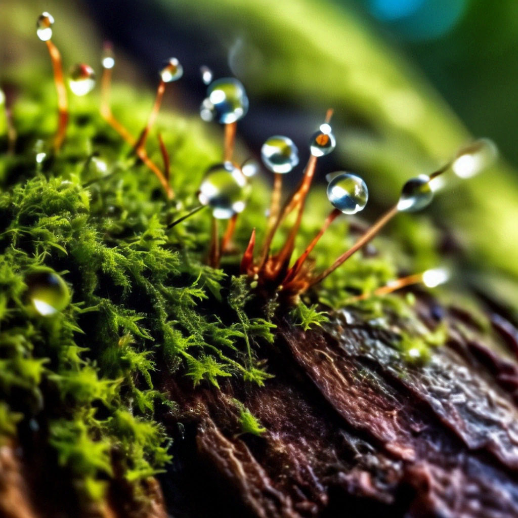 "Cuckoo flax moss grows on the bark of an old oak tree, very large ...